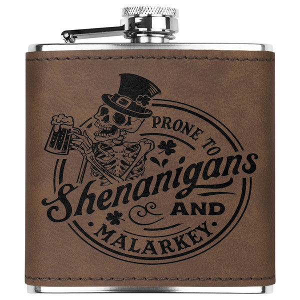 ☘️ Prone To Shenanigans & Malarkey Premium Leather Flask ☘️ – Éire In ...